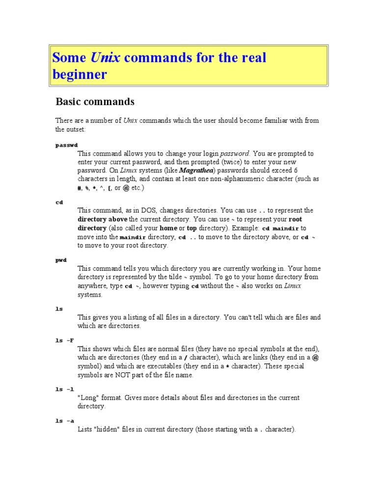 Some Unix Commands For The Real Beginner | PDF
