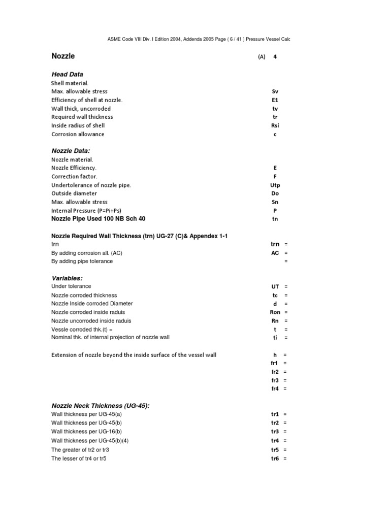 Nozzle Neck Calculation | PDF | Pipe (Fluid Conveyance) | Chemical ...