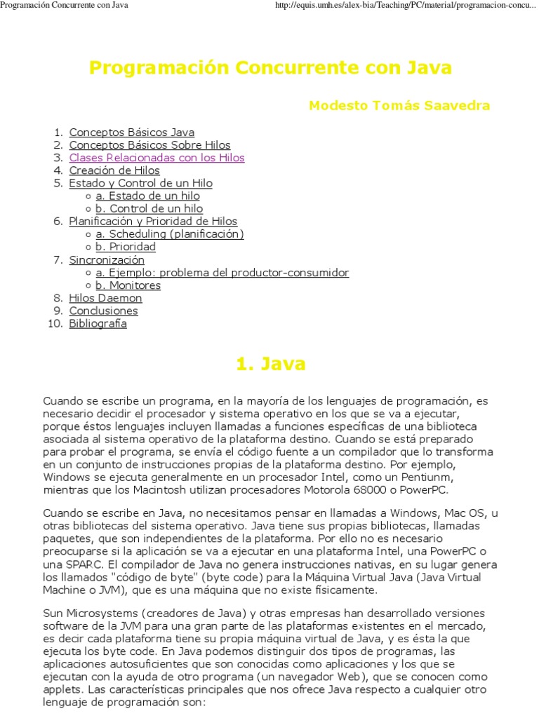 Programación Concurrente Con Java Pdf Java Lenguaje De Programación Hilo Computación 7719