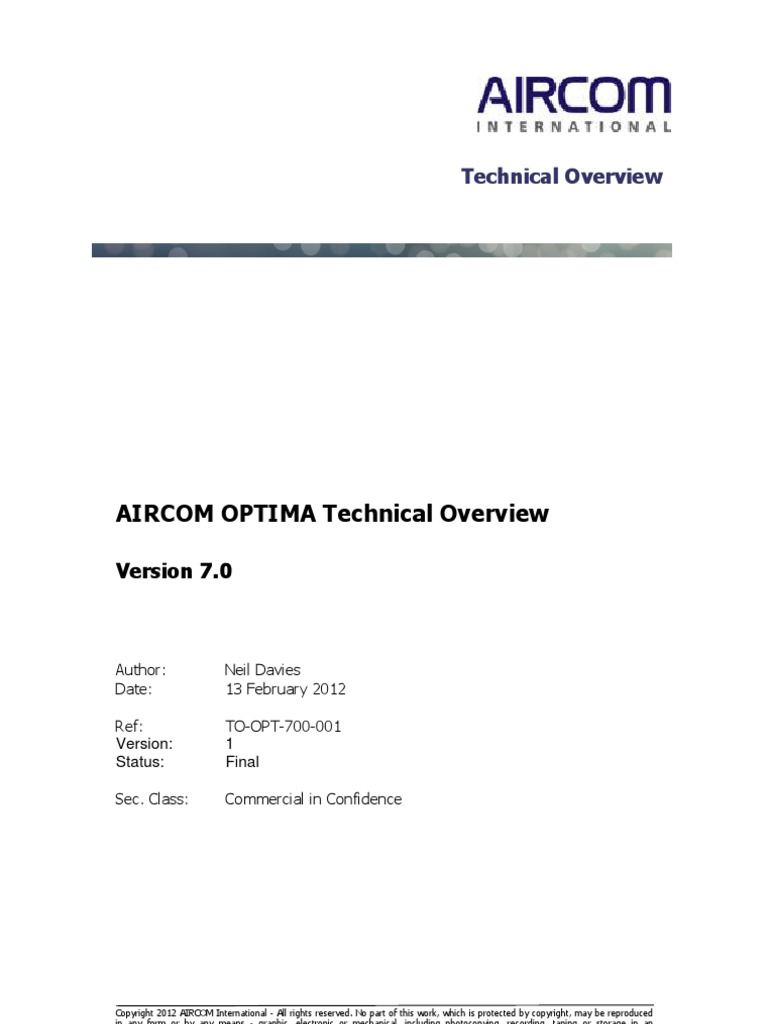 Aircom Optima Technical Overview | PDF | Databases | Server (Computing)