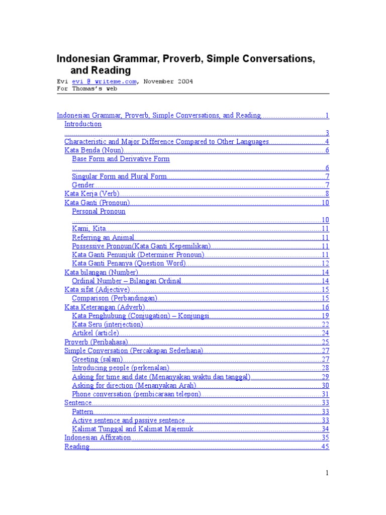 Indonesian Grammar | PDF | Verb | Noun