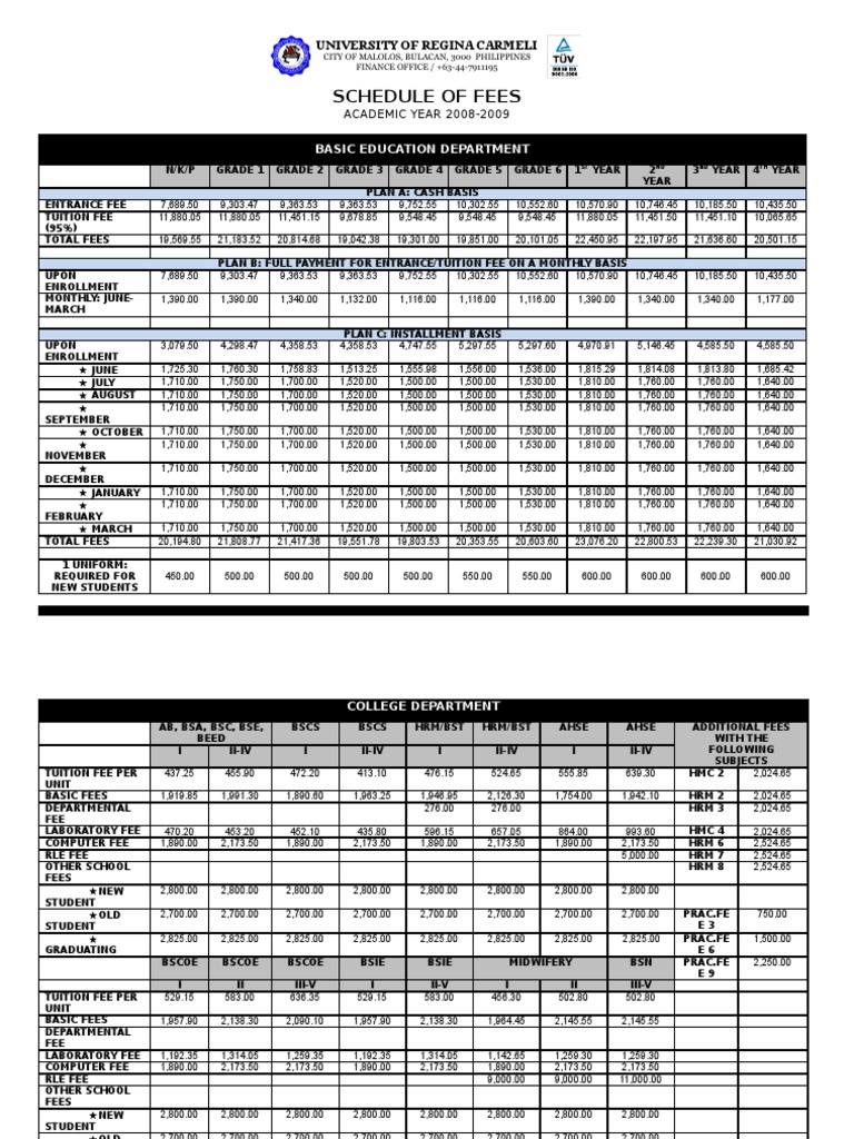 Uploads Admin Schedule of Fees | PDF | Academia | Payments