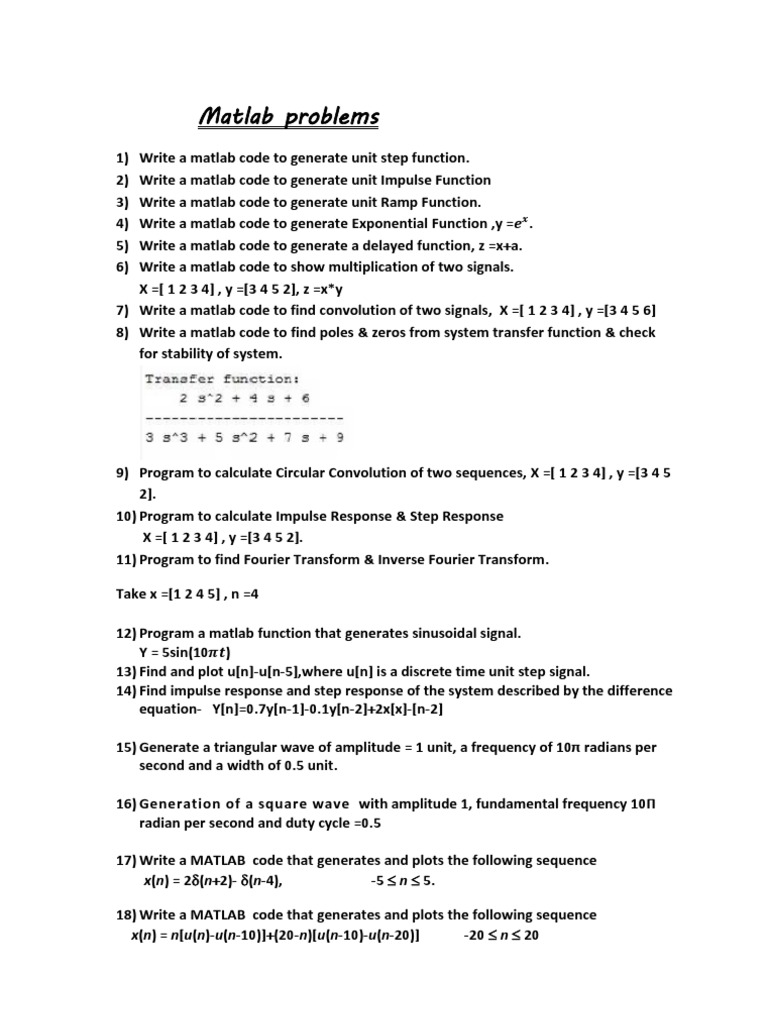 Matlab Codes for Generating Common Signals and Performing DSP Operations | PDF | Matlab ...