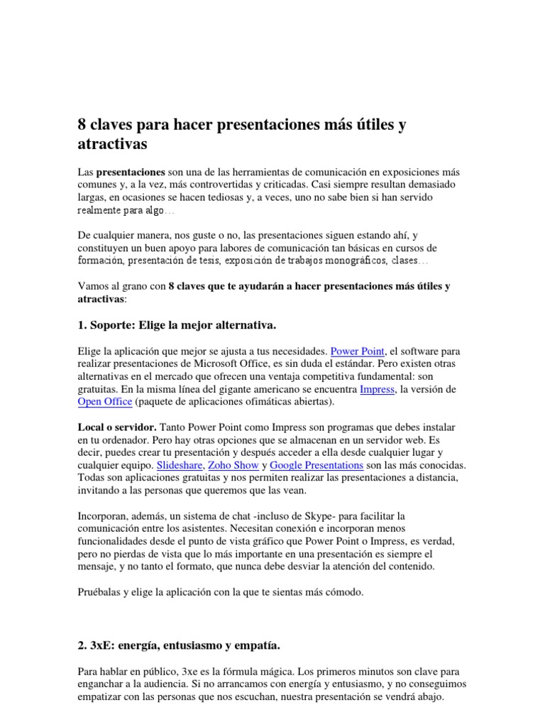 8 Claves para Presentación de Power Point | PDF | Microsoft PowerPoint ...