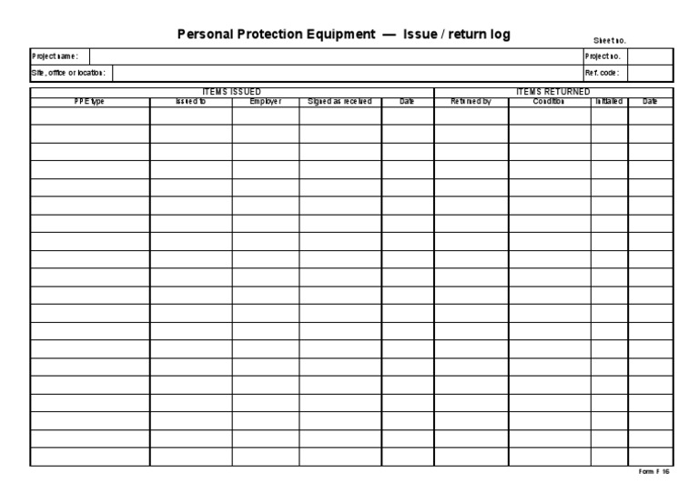 PPE Issue and Return Log Template | PDF