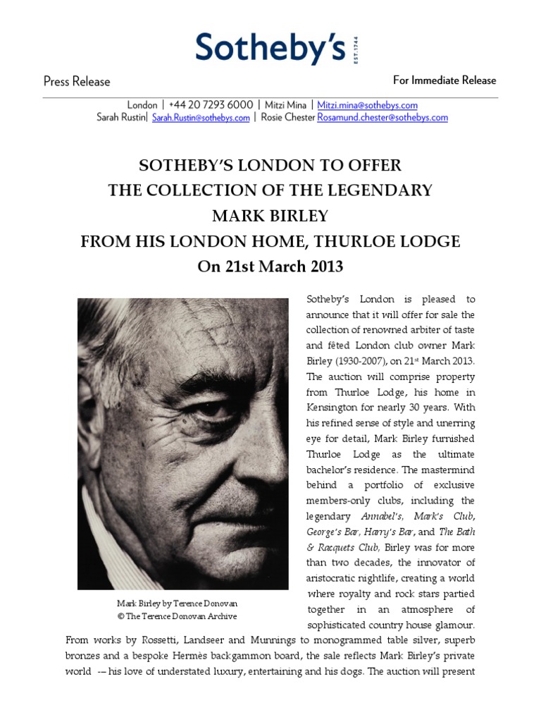 Sotheby's London To Offer The Collection of Mark Birley, Renowned ...