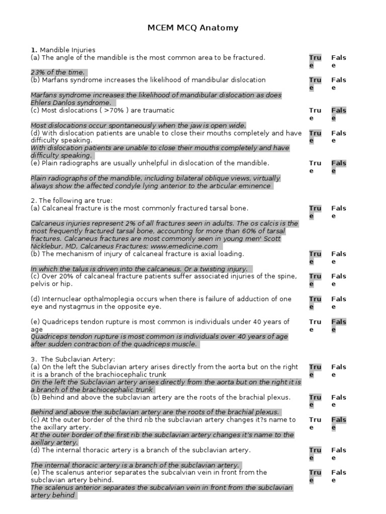 MCEM Anatomy MCQ | PDF | Vertebral Column | Common Carotid Artery