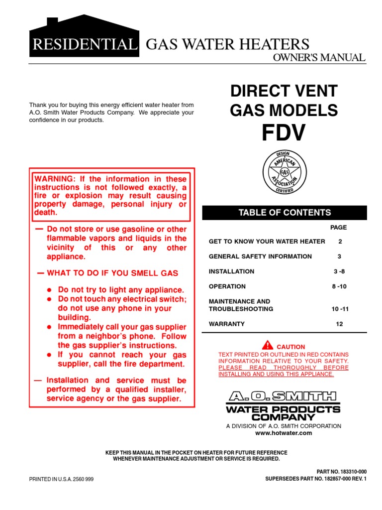 FDV Direct Vent Owners Manual | PDF | Water Heating | Hvac