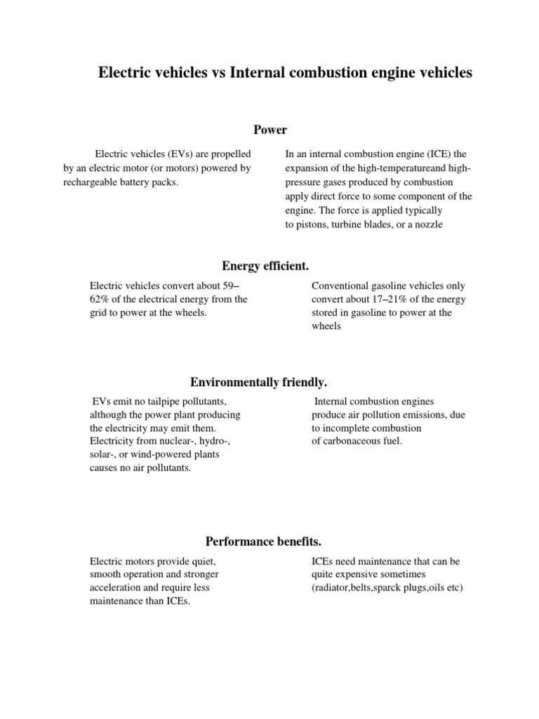Electric Vehicles Vs Internal Combustion Engine Vehicles: Power | PDF