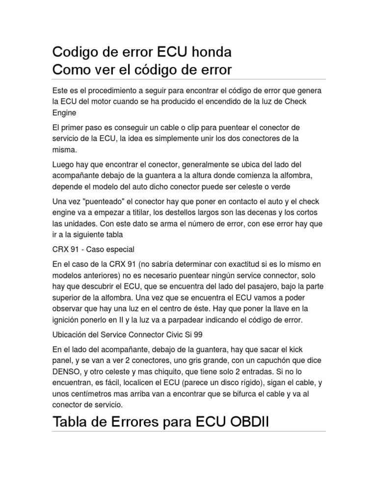 Codigo de Error ECU Honda | PDF | Equipo | Bienes manufacturados