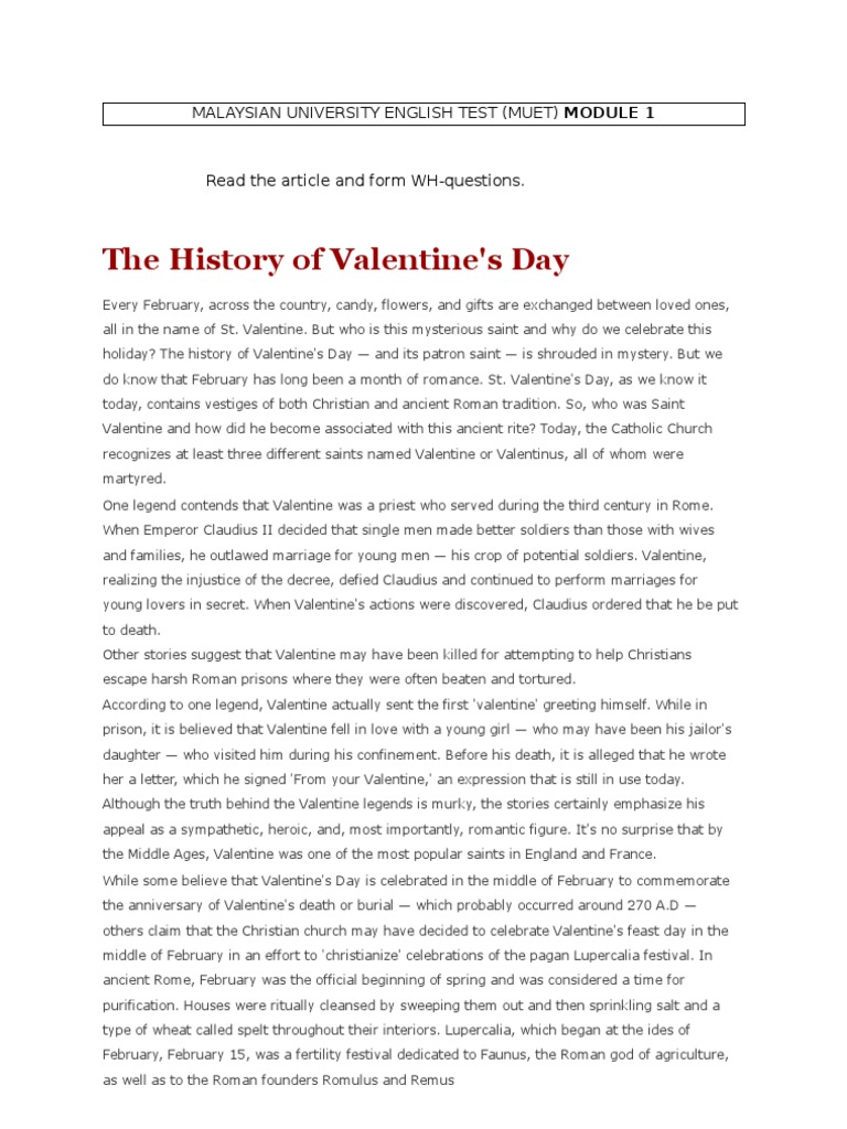 The History of Valentine's Day: Malaysian University English Test (Muet ...