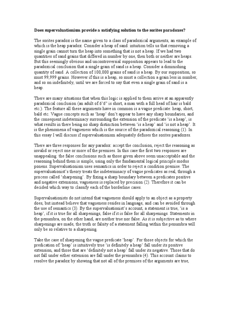 Supervaluationism and The Sorites Paradoxes | PDF | Vagueness | Western ...