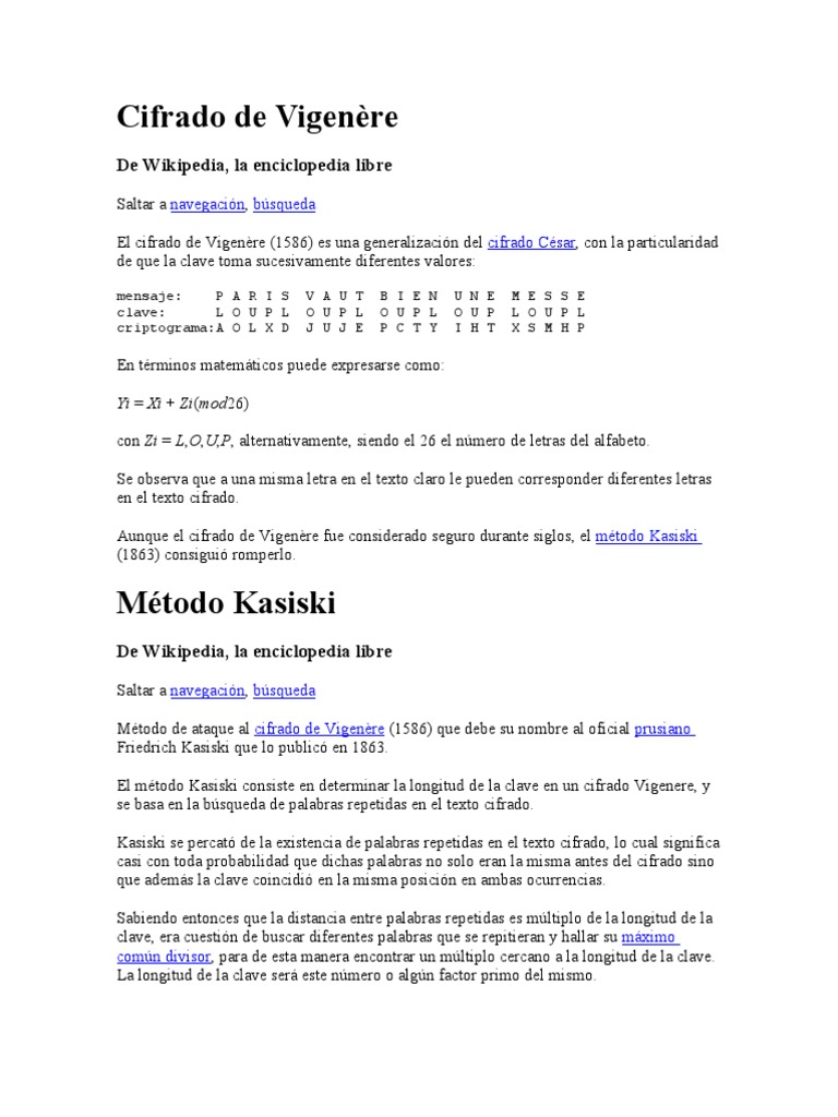 Cifrado de Vigenere | PDF | Criptografía | Clave (criptografía)
