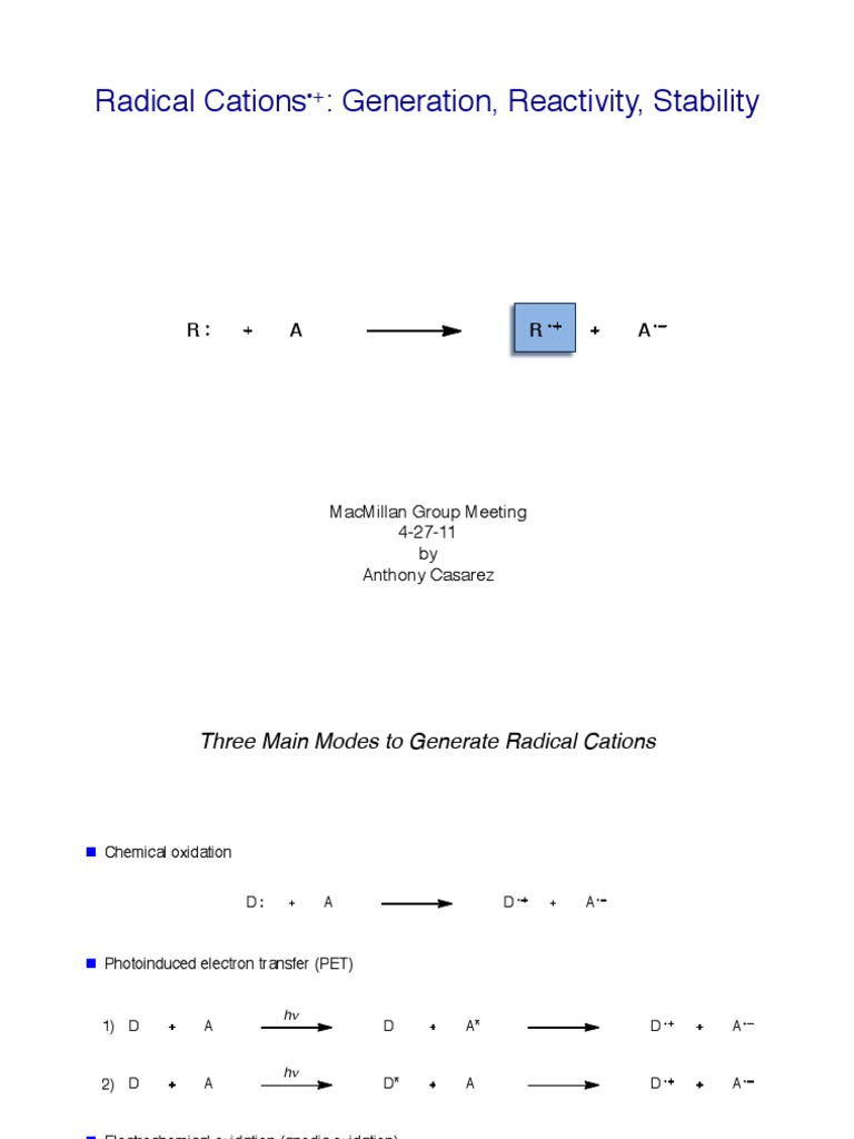 Radical Cations - +: Generation, Reactivity, Stability | PDF