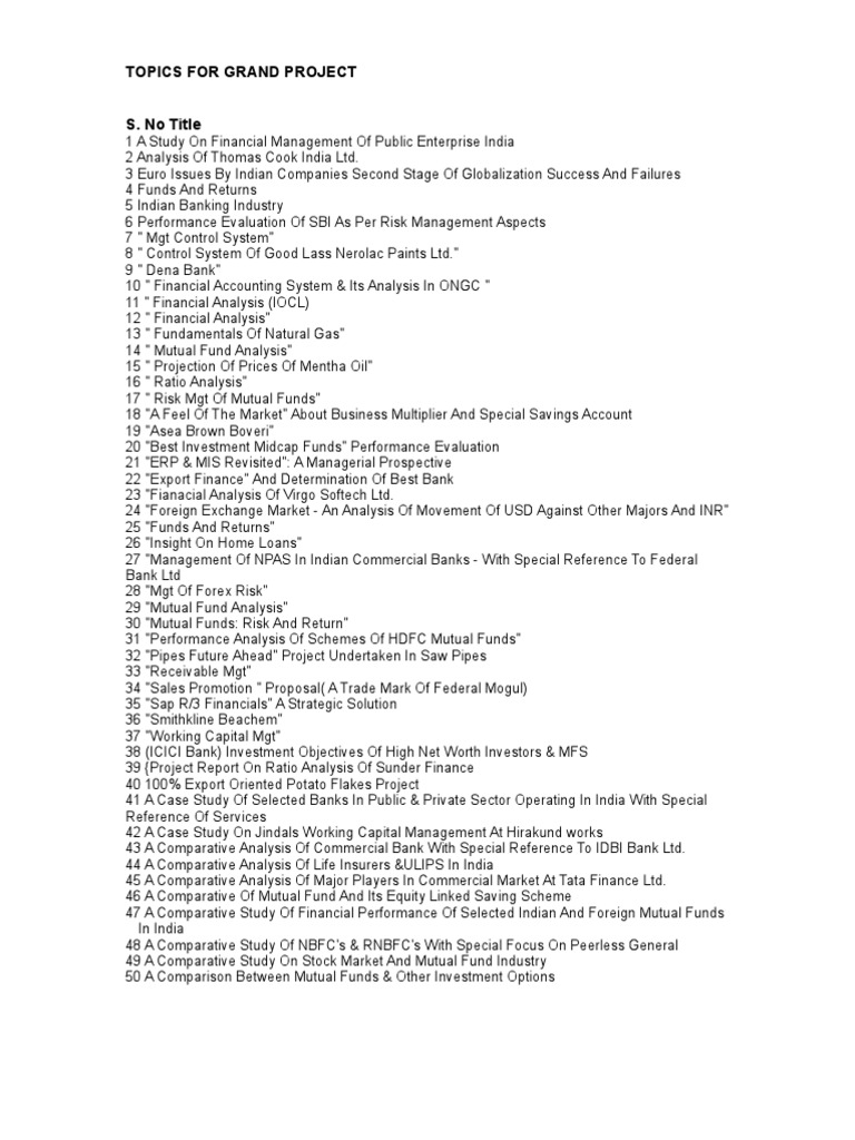 Grand Project Topics in Finance | PDF