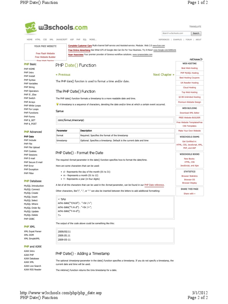 Date : The PHP Date Function | PDF | Php | Ajax (Programming)