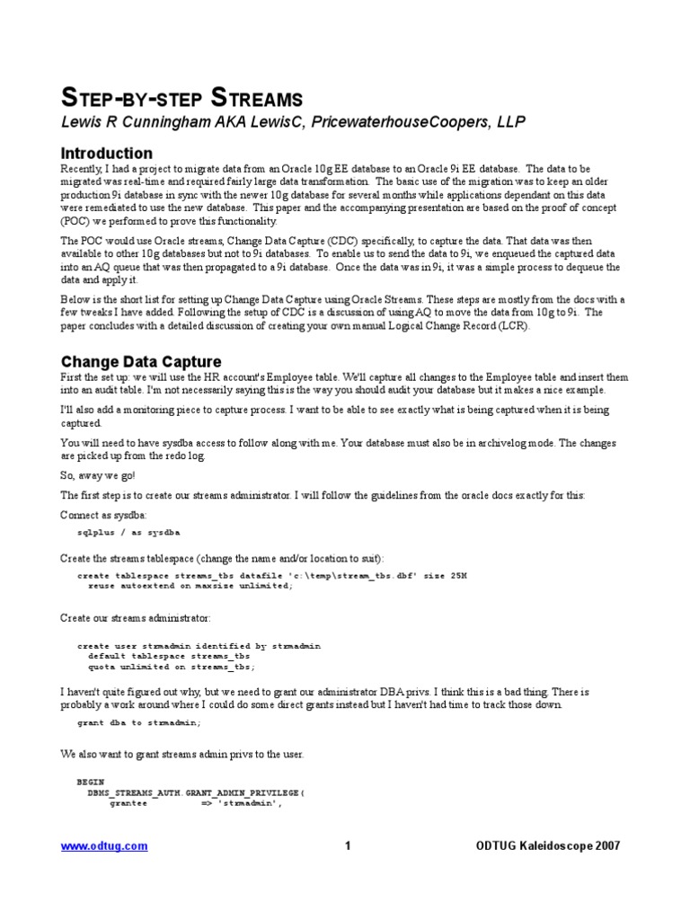 Oracle Streams Step By Step Pdf Oracle Database Object Computer Science