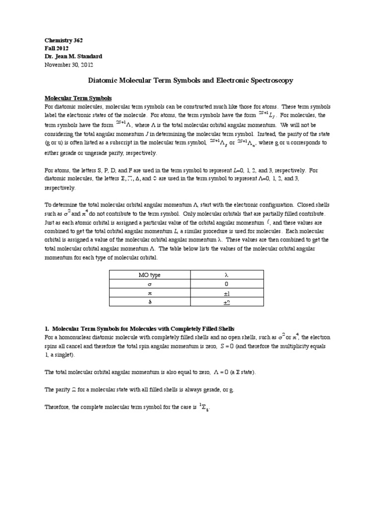 Term Symbol of Molecular System | PDF | Molecular Orbital | Atomic Orbital