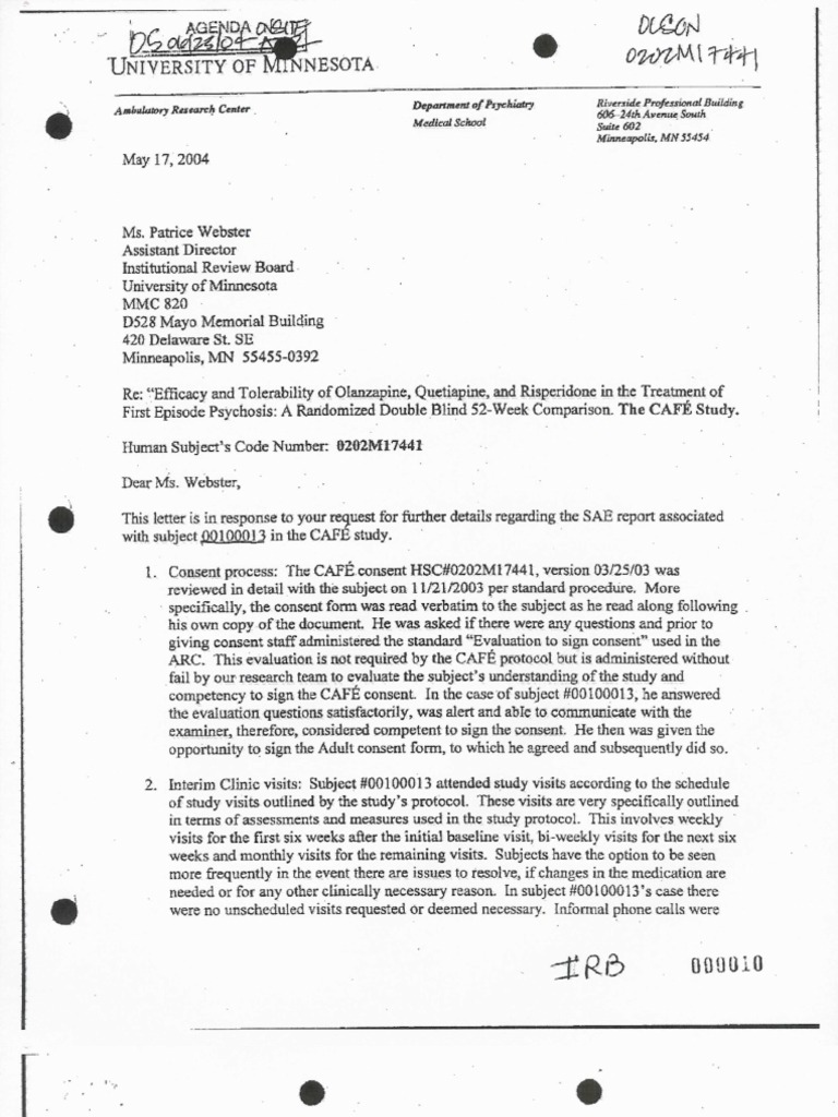 Olson letter to IRB