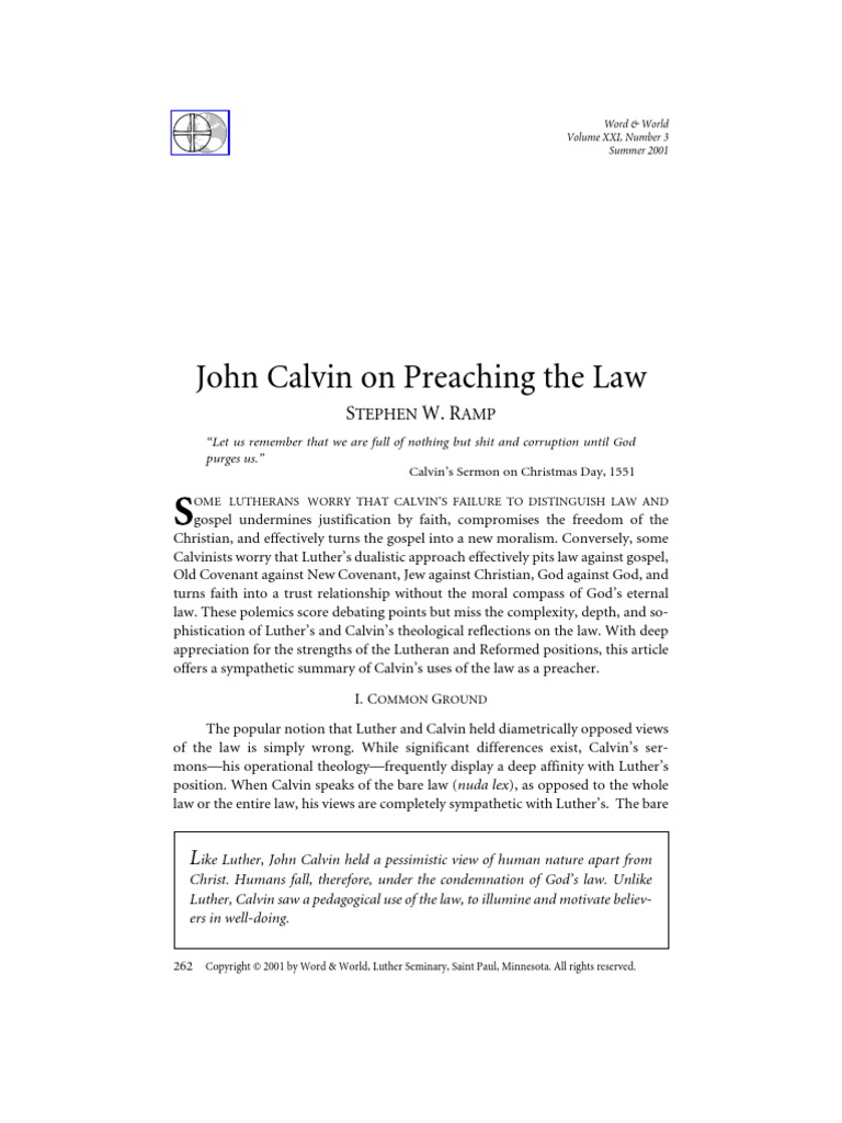 John Calvin On Preaching The Law PDF | PDF | Covenant Theology | John ...