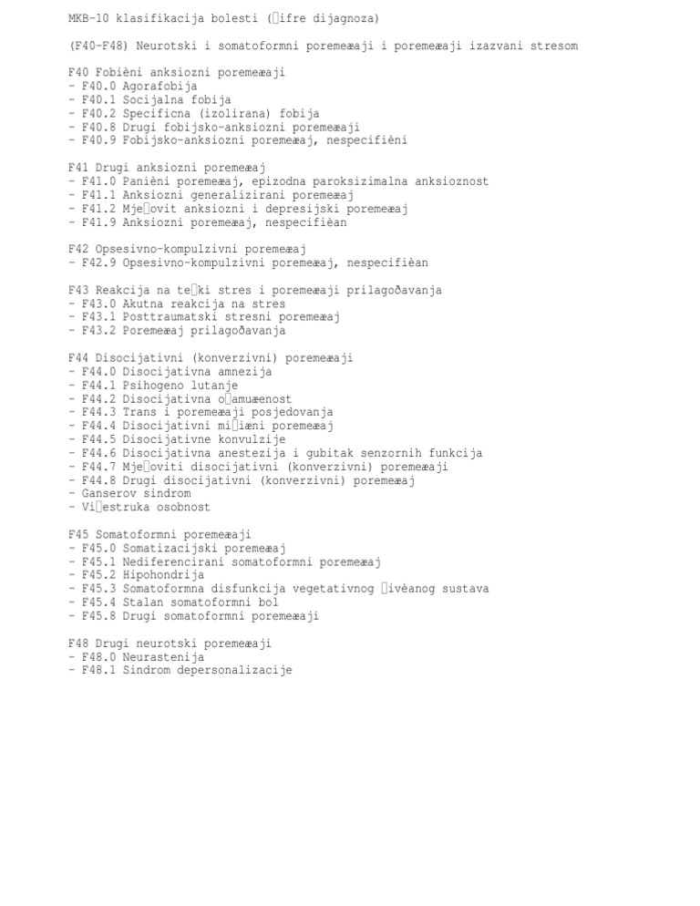 MKB-10 Klasifikacija Bolesti (Šifre Dijagnoza) | PDF