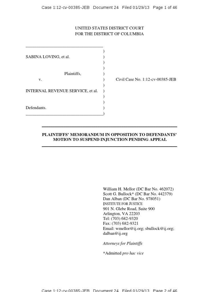 Plaintiffs' Memorandum in Opposition To Defendants' Motion To Suspend Injunction Pending Appeal ...
