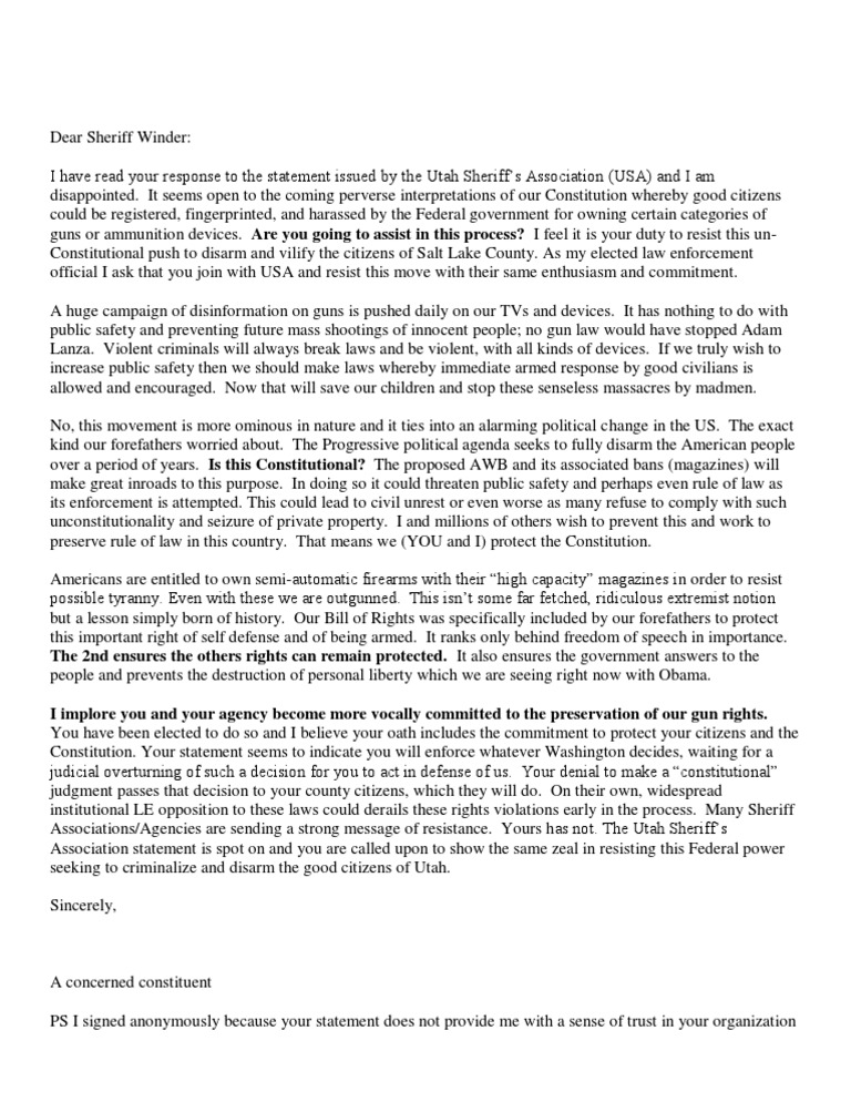 Sheriff Winder Reconsider Letter | PDF | Overview Of Gun Laws By Nation ...