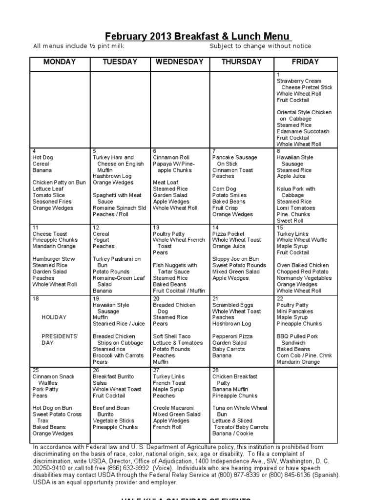 February Breakfast and Lunch Menu | PDF | Pancake | Cuisine