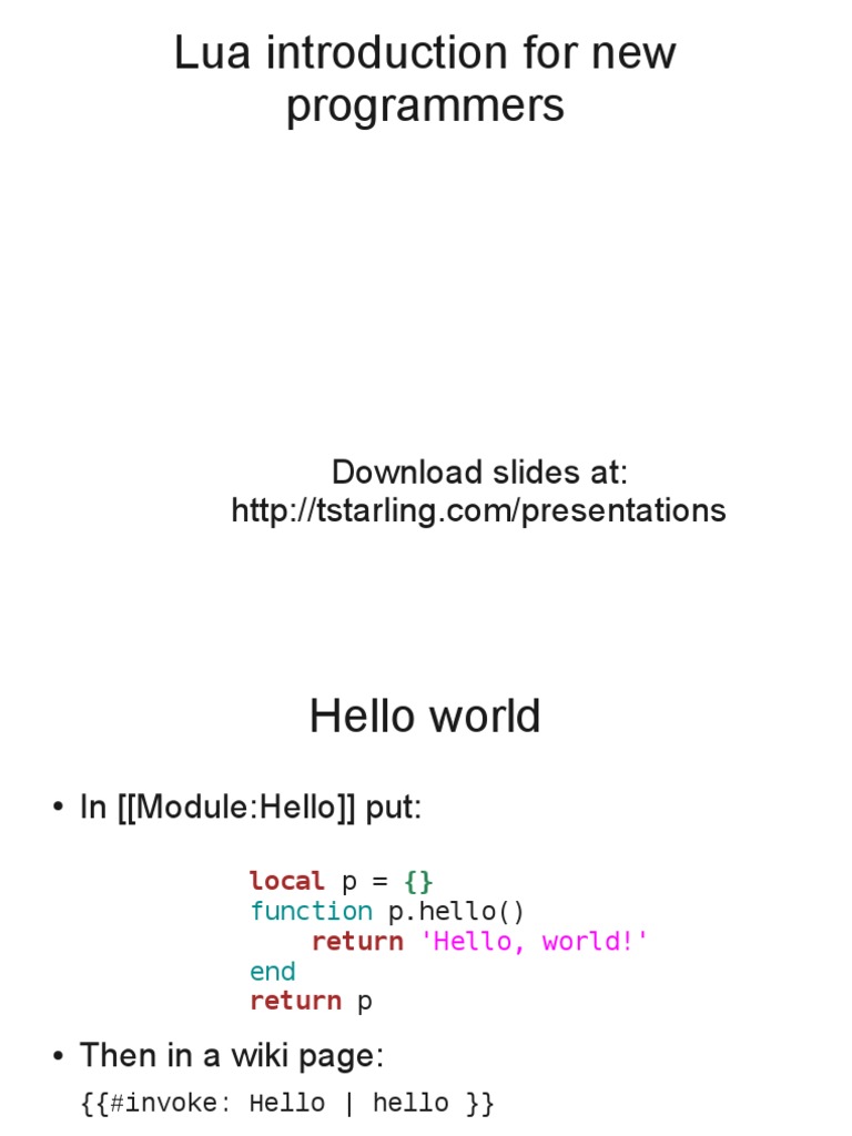 Lua Introduction For New Programmers Download Slides At Pdf Control Flow Scope Computer