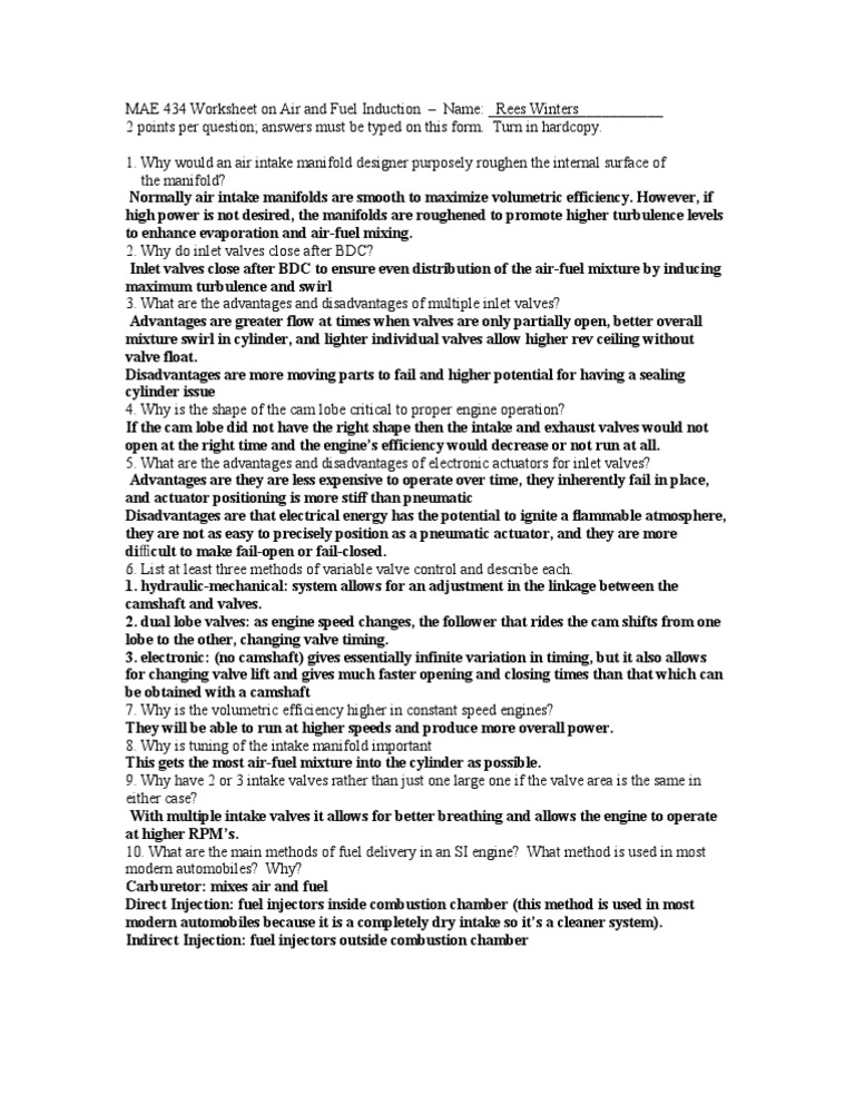 Internal Combustion Engines Worksheet | Download Free PDF | Internal ...