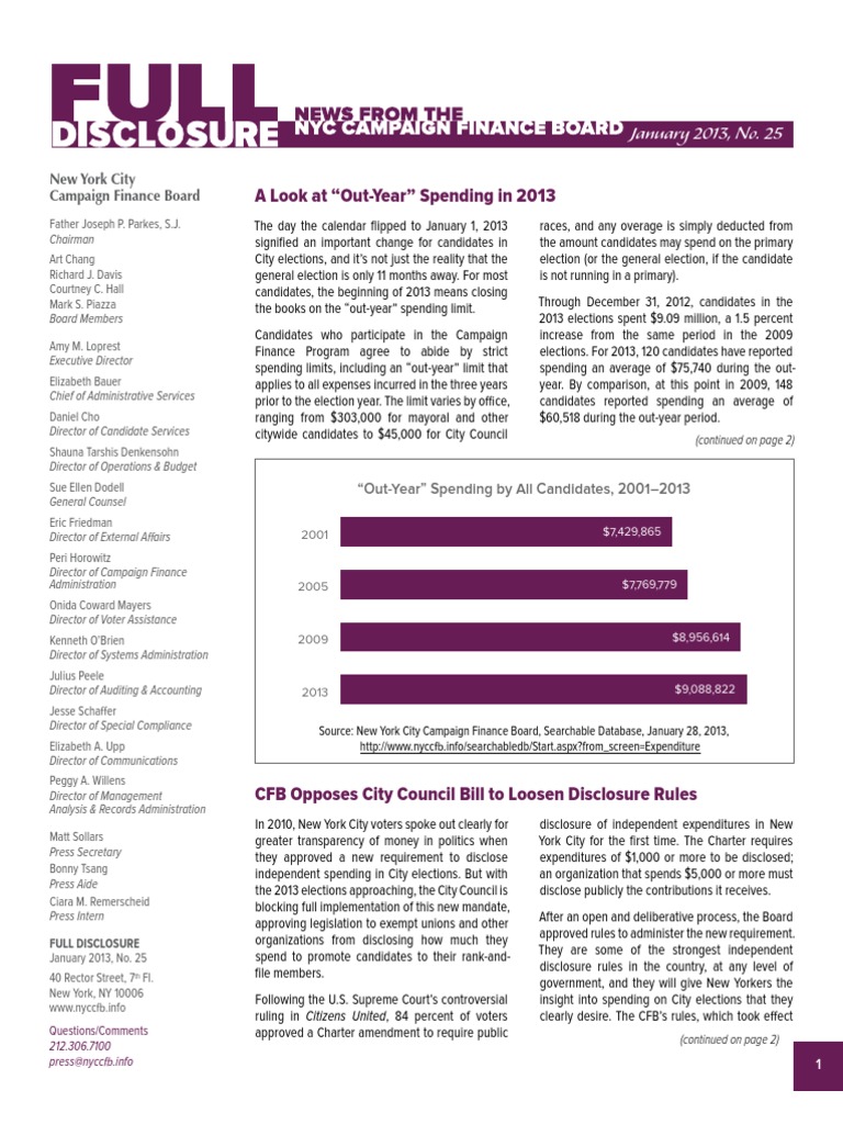 Full Disclosure Newsletter: NYC Campaign Finance Board | PDF | Absentee ...
