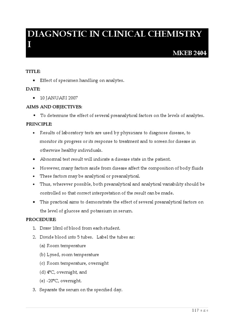 Clinical Chemistry 1 (MKEB2404) | PDF | Glucose | Blood Plasma Clinical Chemistry 1 (MKEB2404) | PDF | Glucose | Blood Plasma