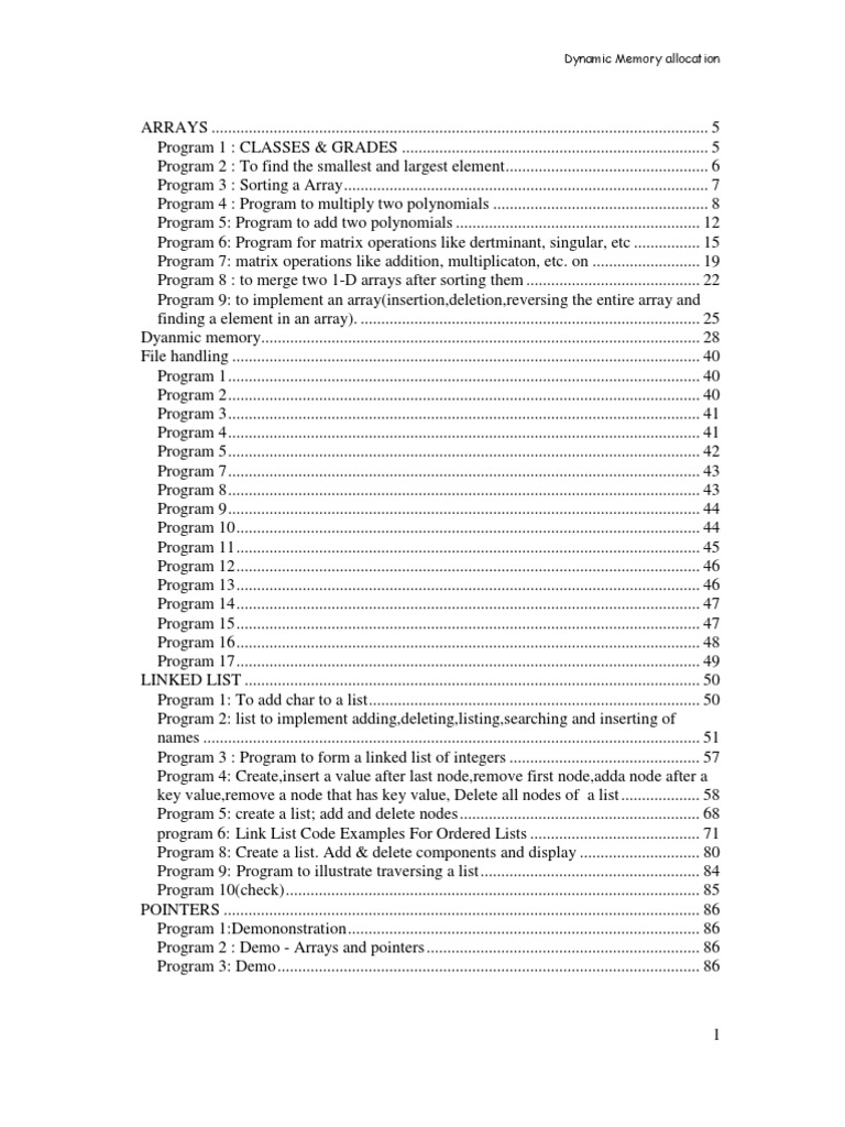 Comprehensive Guide to Dynamic Memory Allocation, Arrays, Linked Lists, Pointers, and Recursion ...
