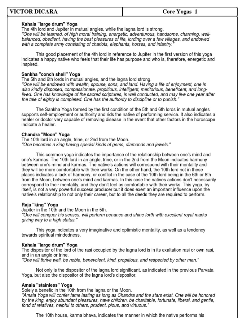 Astrology Core Yogas | PDF | Planets In Astrology | Astrology