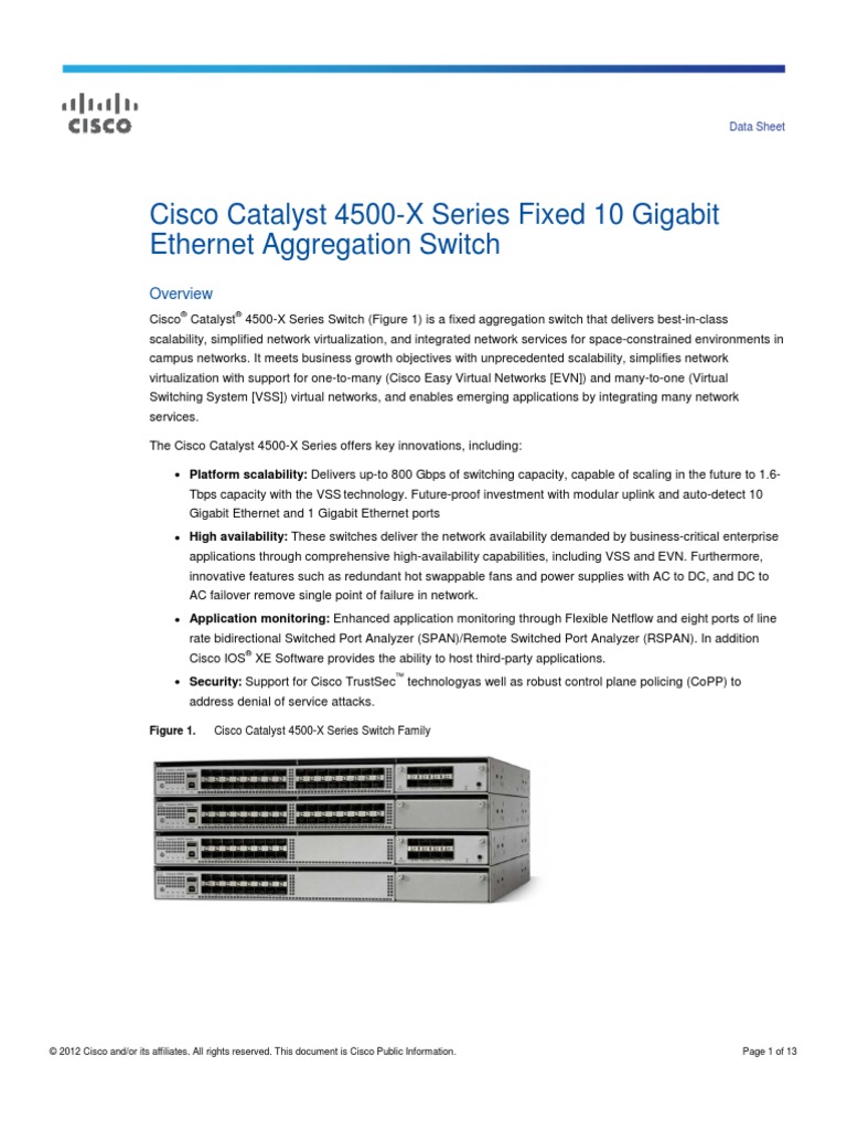 Cisco Catalyst 4500-X Series Fixed 10 Gigabit Ethernet Aggregation ...