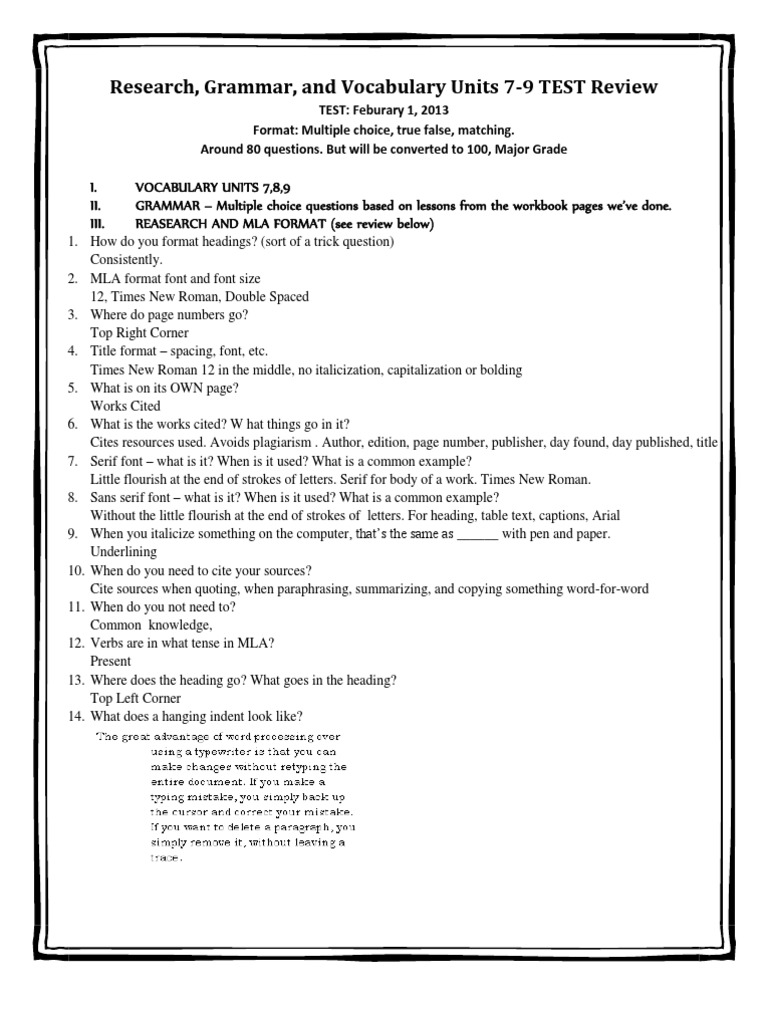 Vocabulary and Grammar Test Review | PDF