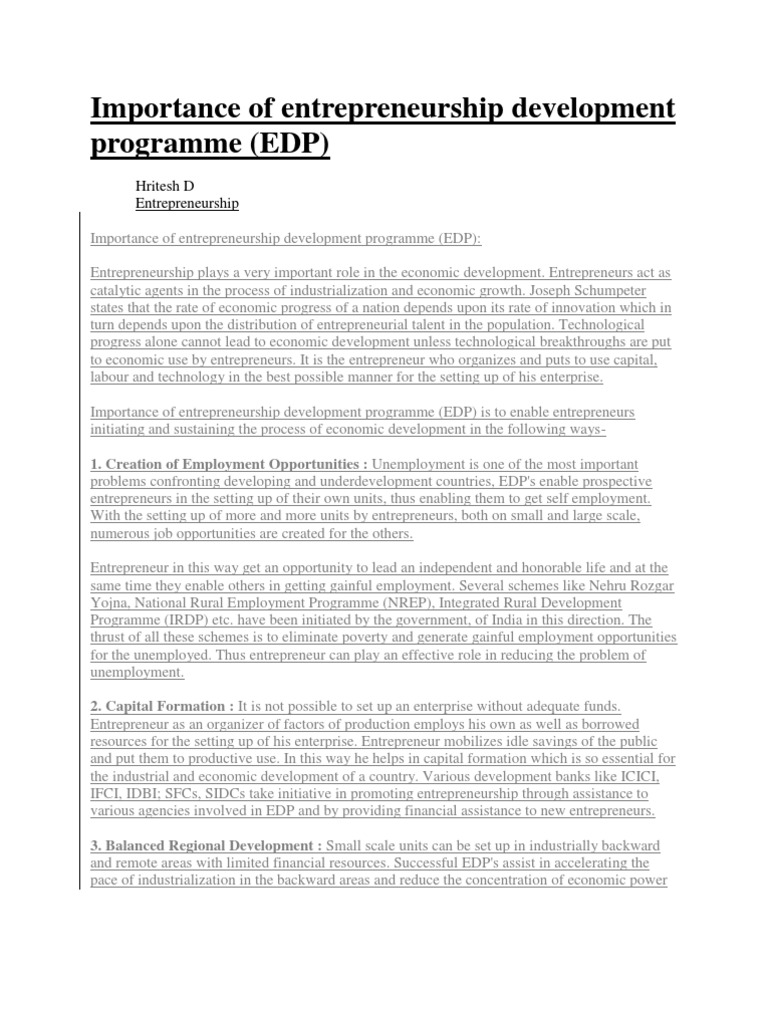 Benefits of Entrepreneurship Development Programs | PDF | Business ...