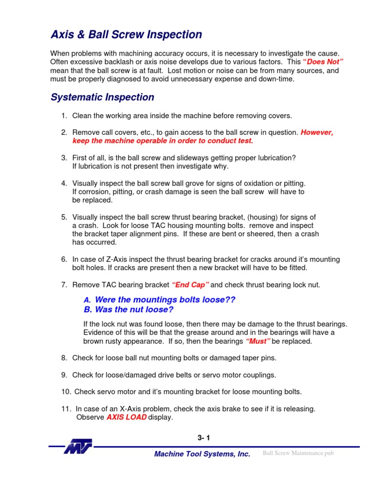 Axis & Ball Screw Inspection | PDF | Bearing (Mechanical) | Screw