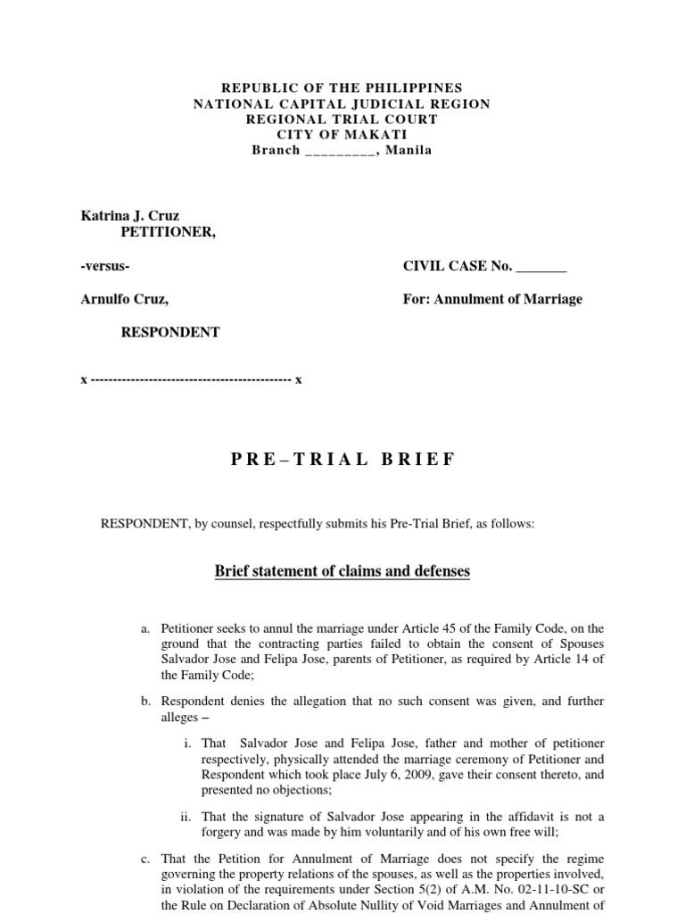Pretrial Brief | Annulment | Public Law