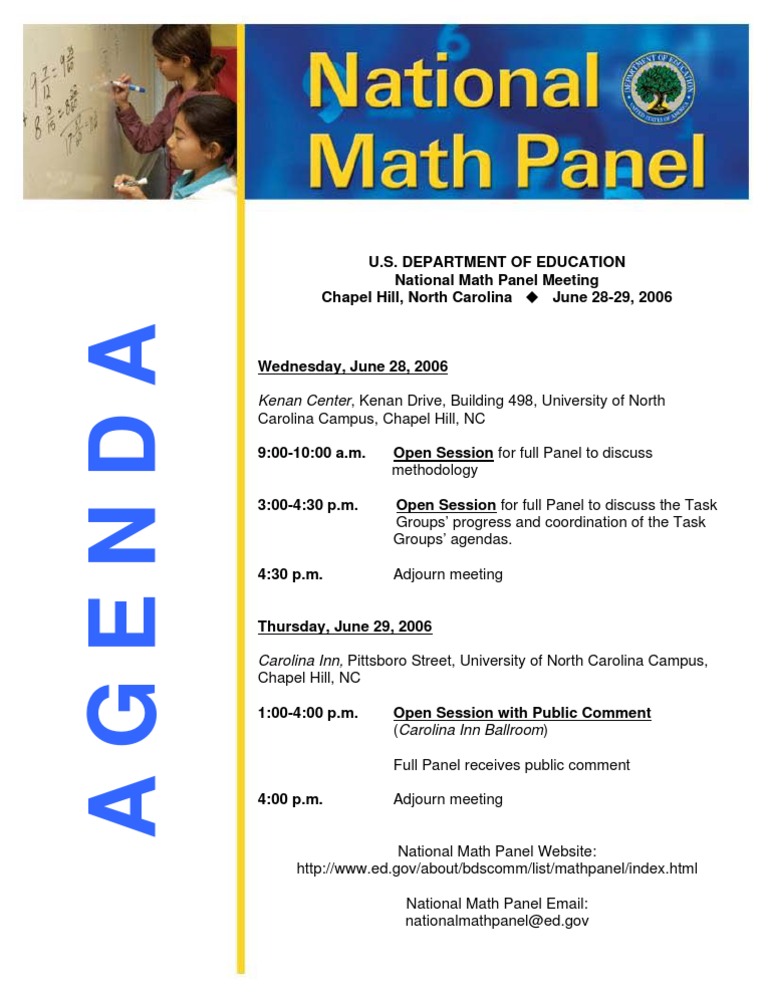 National Math Panel Meeting Agenda | PDF