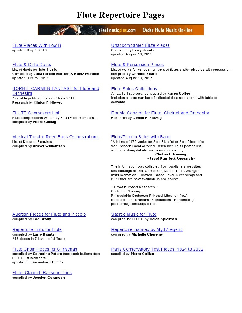 Larry Krantz Flute Pages Flute Repertoire Files | PDF