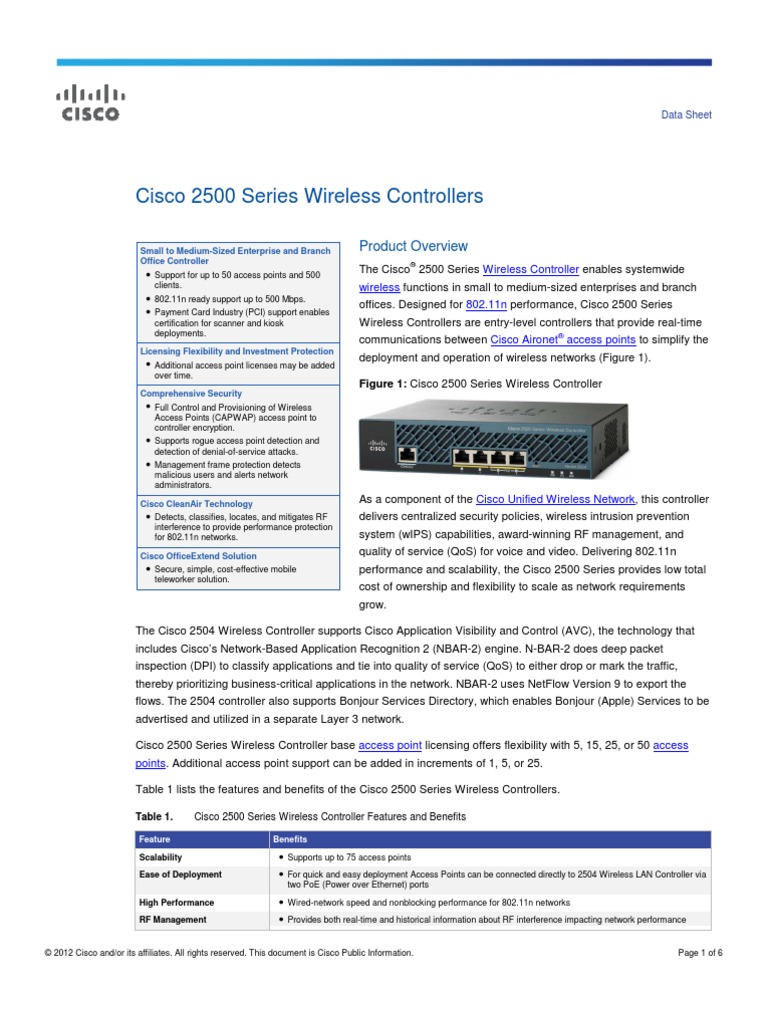 Cisco 2500 Series Wireless Controllers: Product Overview | PDF ...