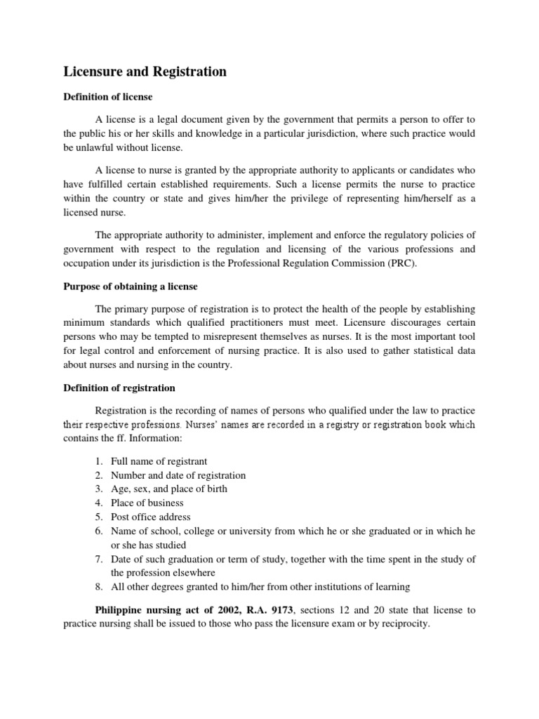 Licensure and Registration | PDF | Licensure | Nursing