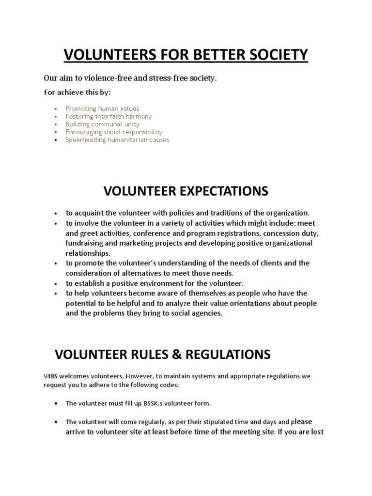 Volunteers For Better Society: Volunteer Expectations | Download Free ...