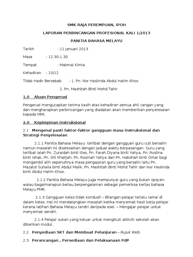 Laporan Perbincangan Profesional Kali 1 | PDF