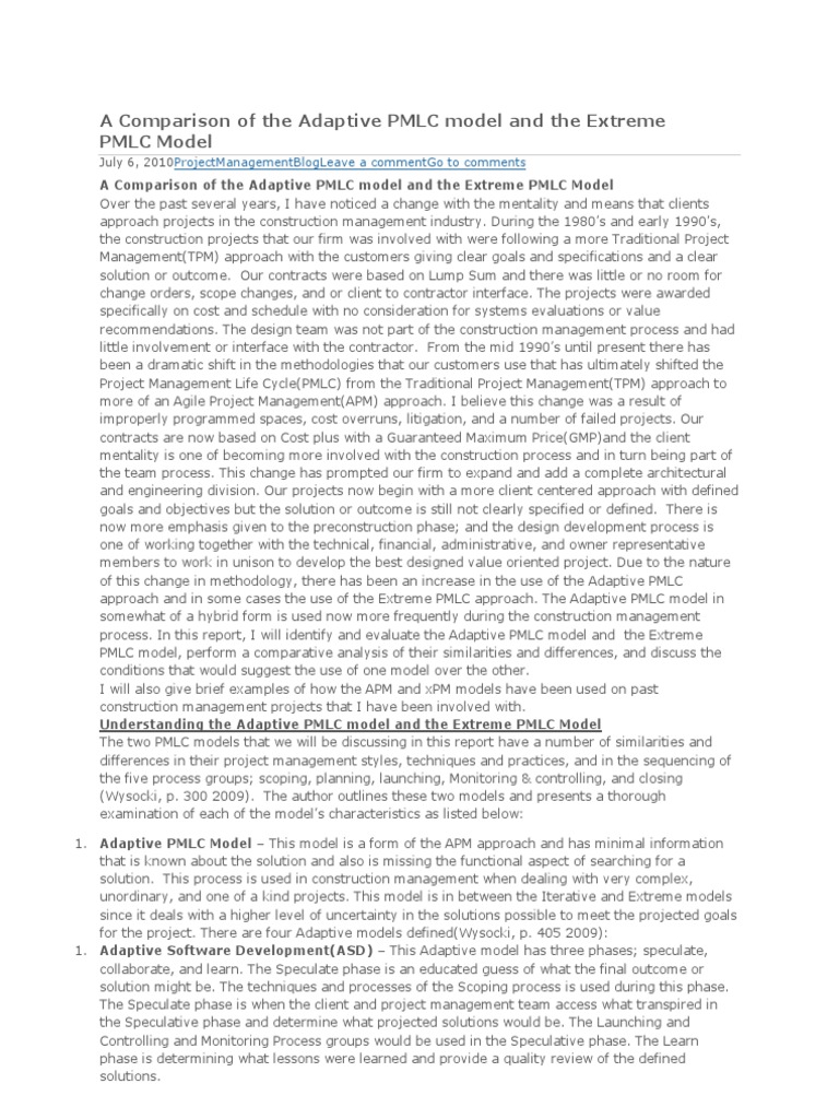 Adaptive Vs Extreme PMLC | PDF | Project Management | Software Development Process