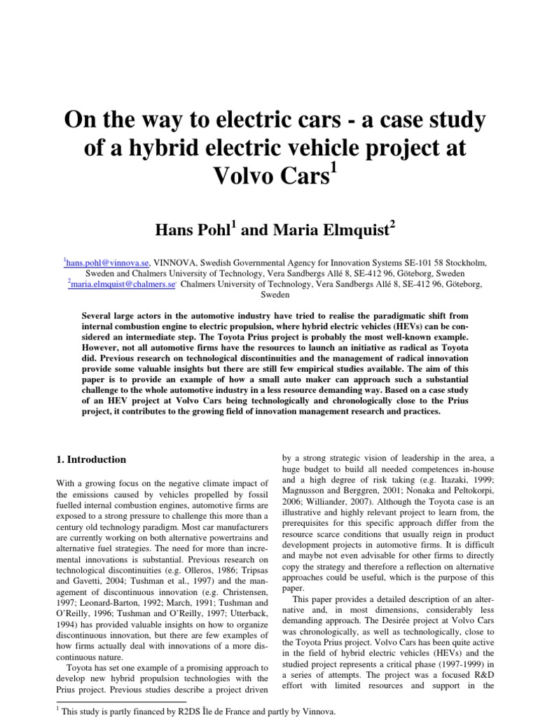 On The Way To Electric Cars - A Case Study of A Hybrid Electric Vehicle ...