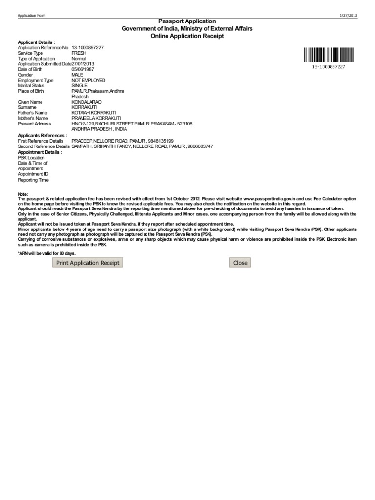 Passport Application Receipt Details | PDF | Career & Growth | Social ...