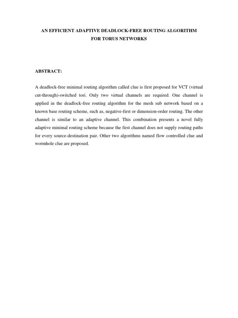 An Efficient Adaptive Deadlock Free Routing Algorithm For Torus Networks Pdf Routing 