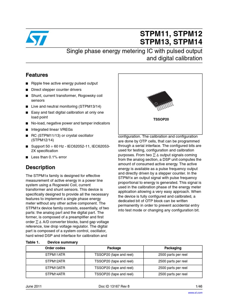 STPM11, STPM12 STPM13, STPM14: Single Phase Energy Metering IC With Pulsed Output and Digital ...